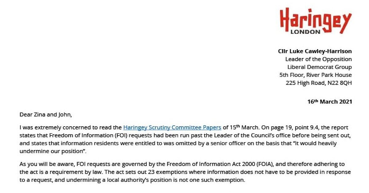 Haringey Council “tampering” with FOI requests - Haringey Liberal Democrats